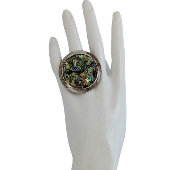 Vintage | Jewelry | Vintage Oversized Round Abalone Shell Stretchy Adjustable Ring | Poshmark